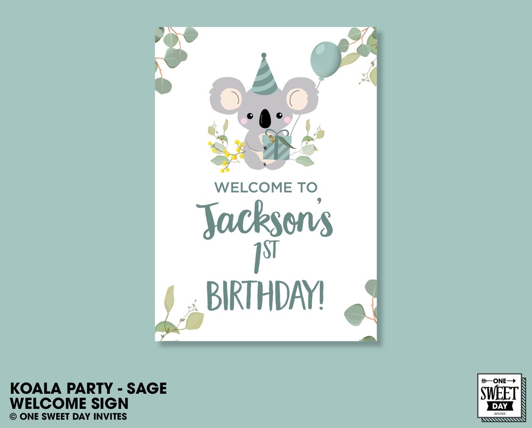 Koala 1st Birthday Welcome Sign, Boy Birthday Welcome Poster, Birthday ...