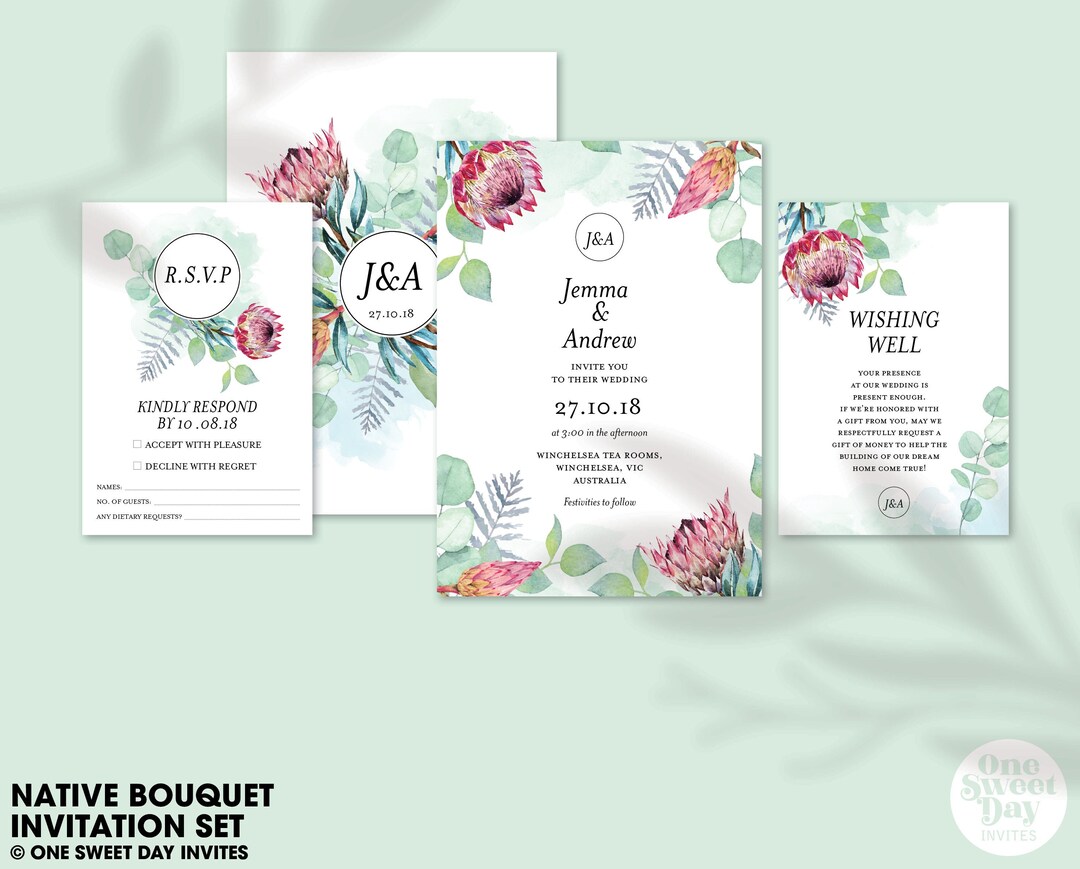 Wedding Invitation Printable, Protea, Australian, Native Flowers ...