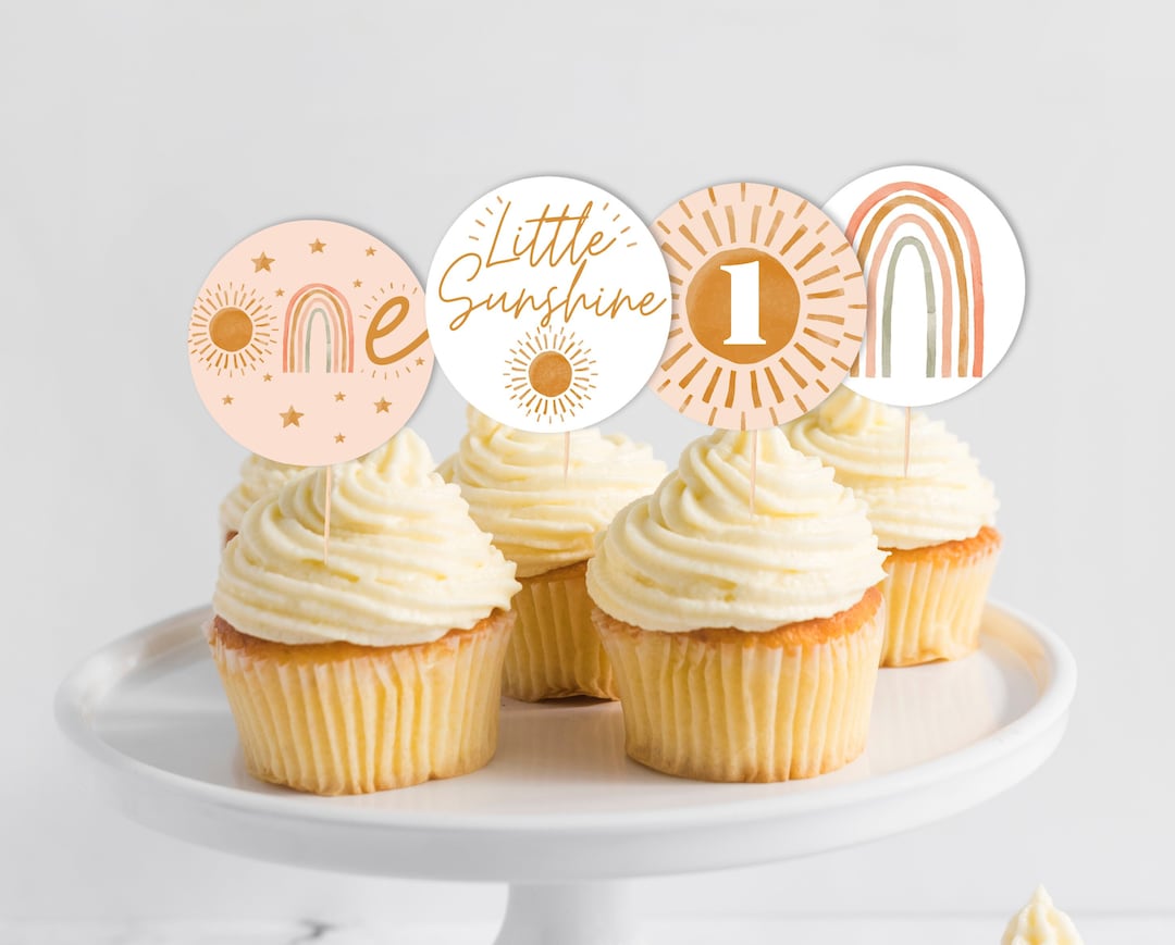 Rainbow First Birthday Cupcake Toppers, Printable Cupcake Topper ...