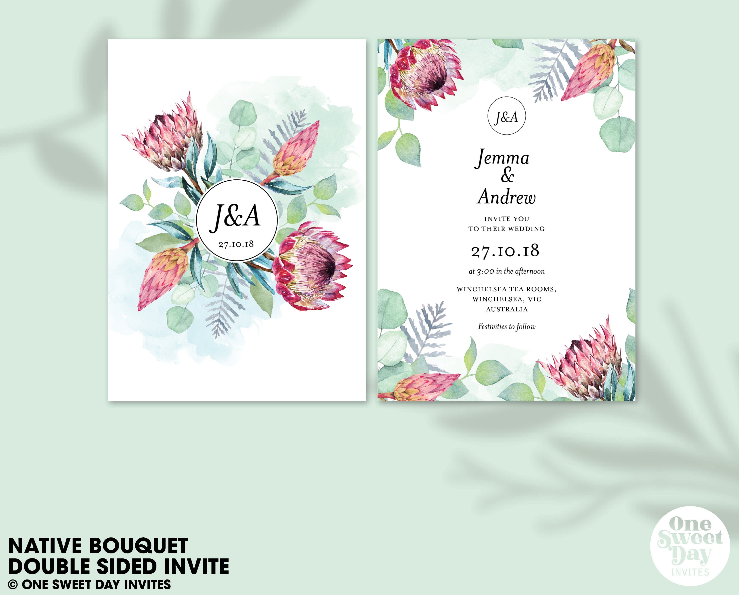 Wedding Invitation Printable Protea Australian Native | Etsy