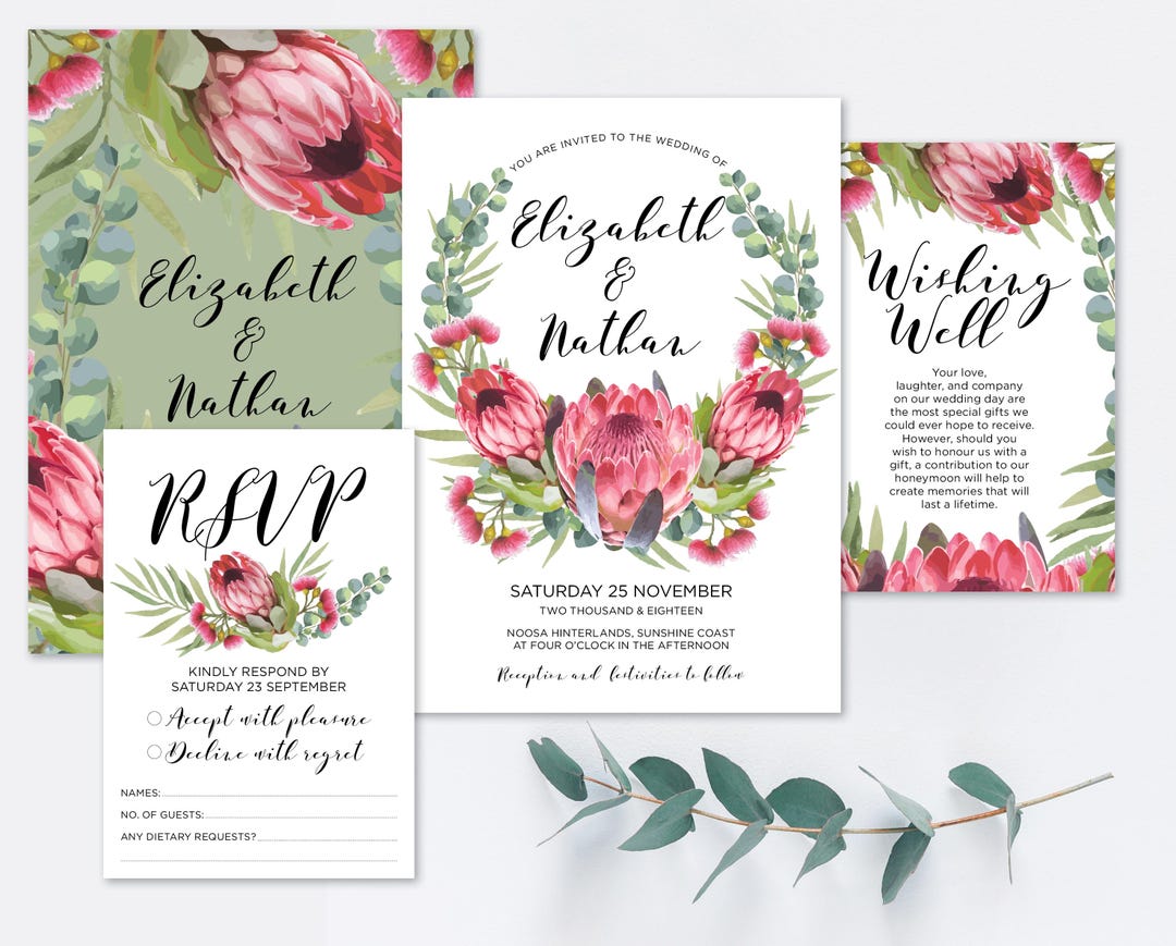 Protea Wedding Invitation Suite: Australian Native Greenery (PDF) - Etsy
