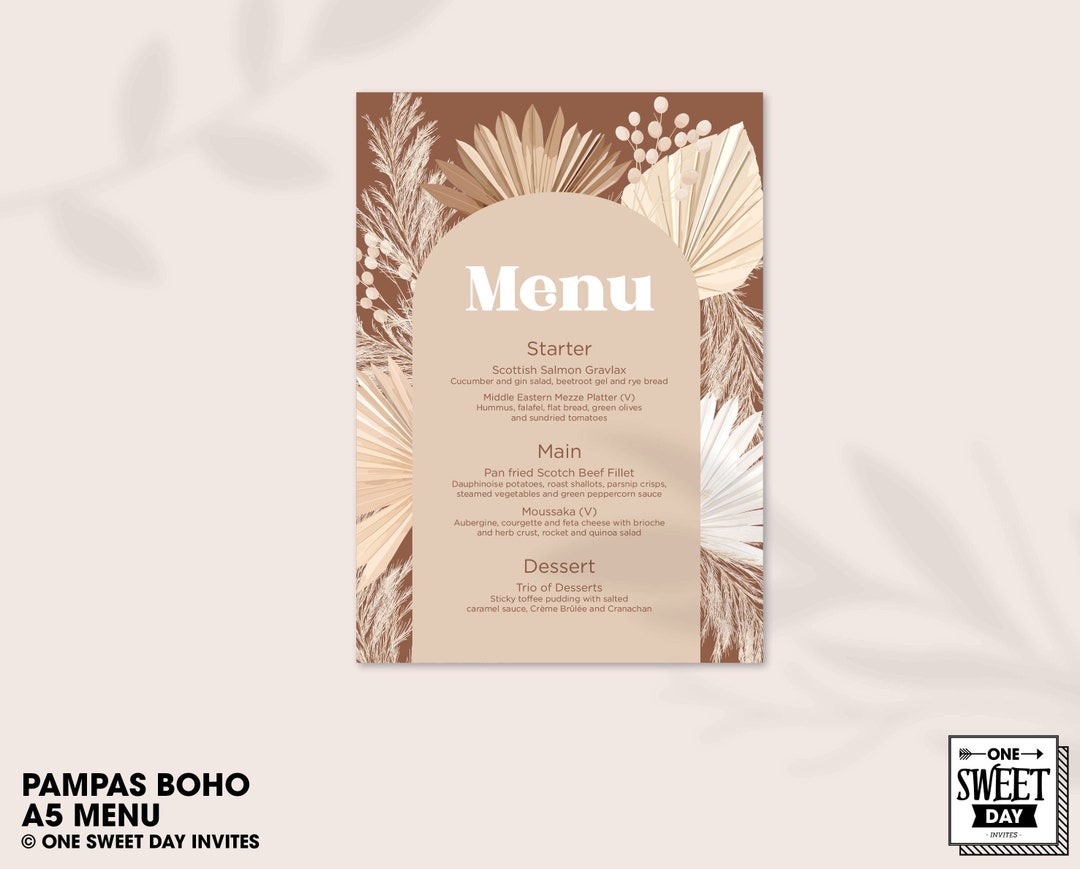 Printable Menu Boho Printable Menu Baby Shower Menu Wedding - Etsy Hong ...