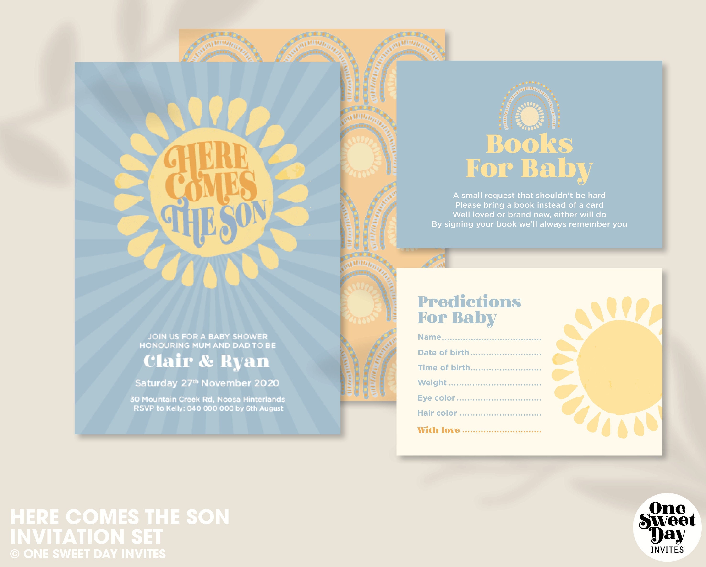 Retro Boy Sunshine Baby Shower Invitation, Here Comes the Son Invite ...