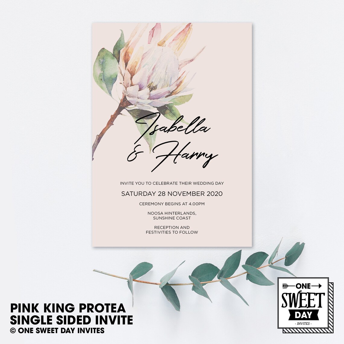 Protea Wedding Invitation Printable Invitation Blush Pink - Etsy Australia