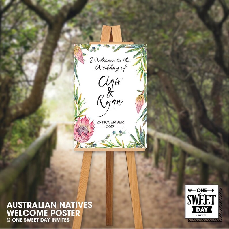 Welcome Wedding Sign Protea Printable Native Flowers | Etsy