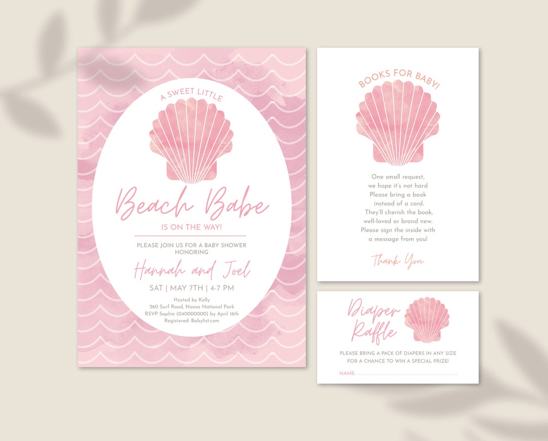 Girl Beach Baby Shell Invite, Girl Ocean Baby Shower Invite, Baby on ...