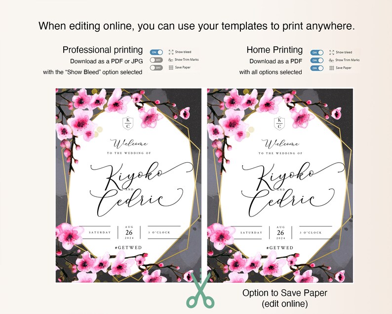 Cherry Blossom Wedding Welcome Sign, DIY Editable Floral Welcome Sign ...