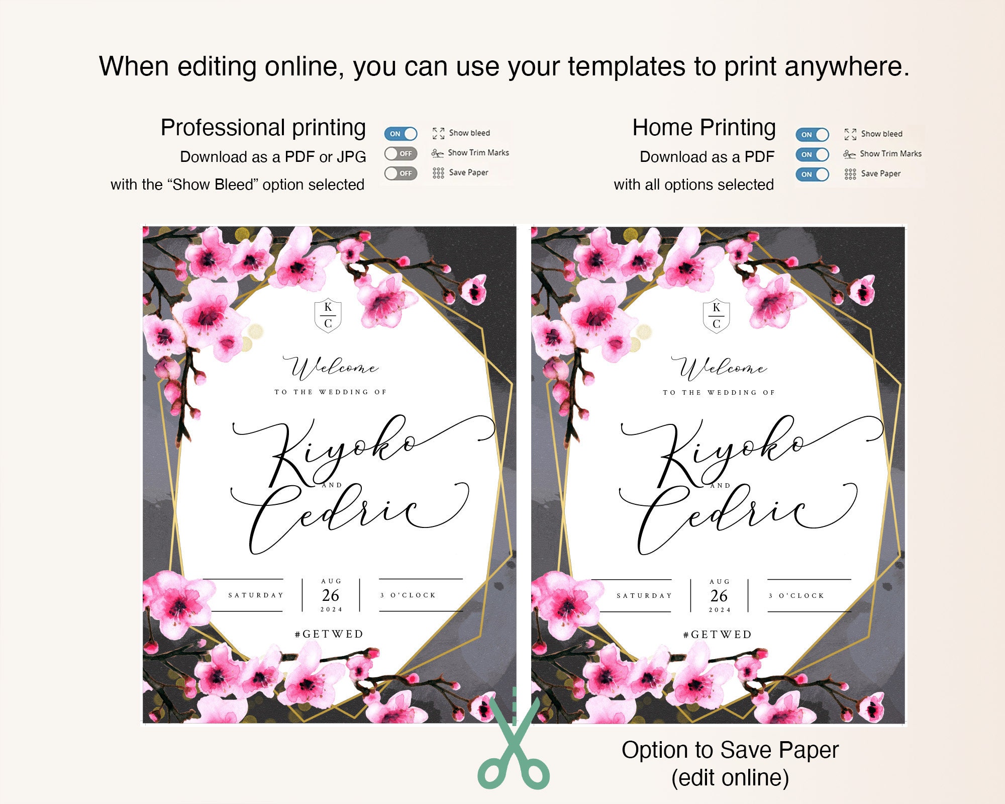 Cherry Blossom Wedding Welcome Sign, DIY Editable Floral Welcome Sign ...