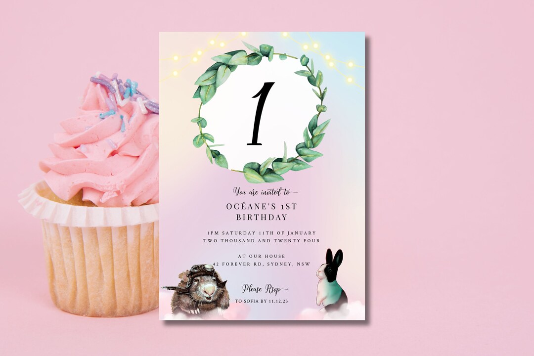 Wombat, Bunny Birthday Invitation, Animal Party Invite Template ...