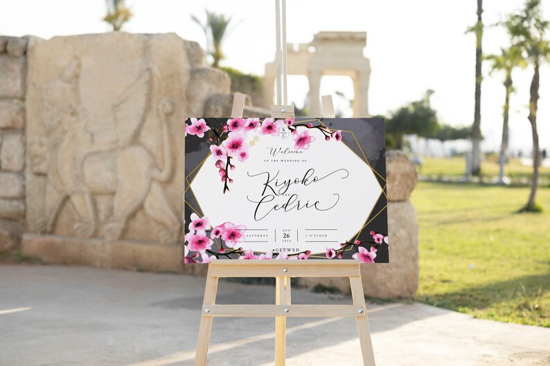 Cherry Blossom Wedding Welcome Sign, DIY Editable Floral Welcome Sign ...