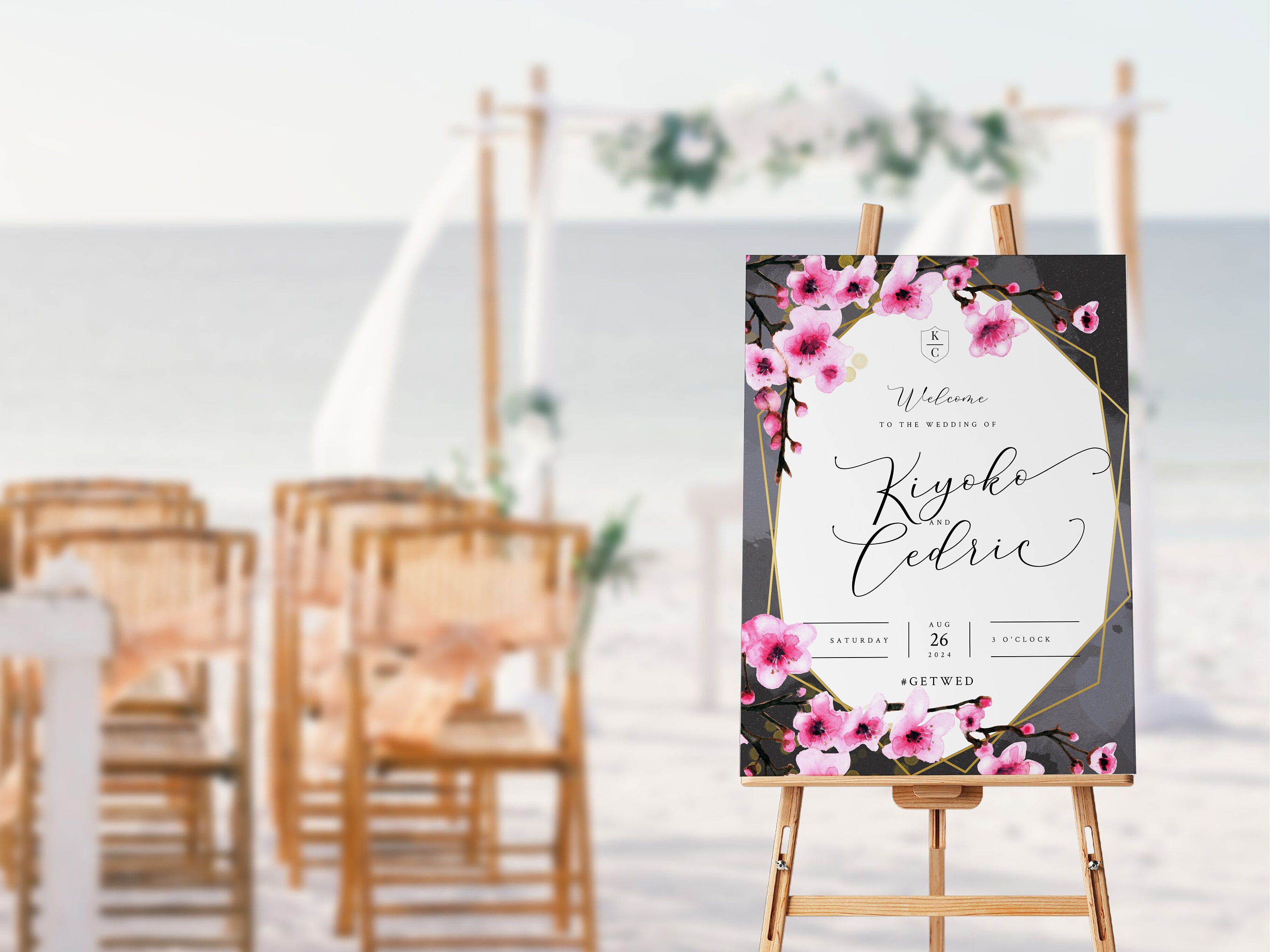 Cherry Blossom Wedding Welcome Sign, DIY Editable Floral Welcome Sign ...