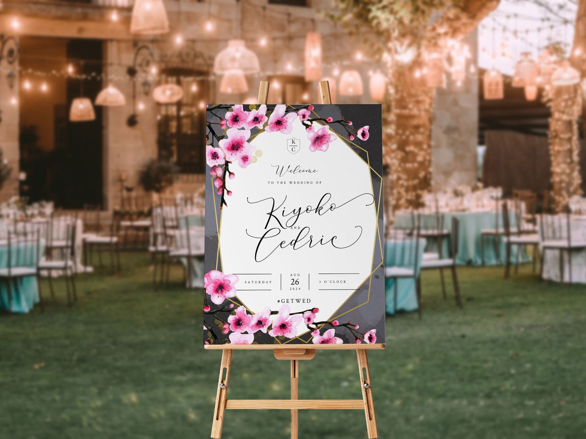 Cherry Blossom Wedding Welcome Sign, DIY Editable Floral Welcome Sign ...