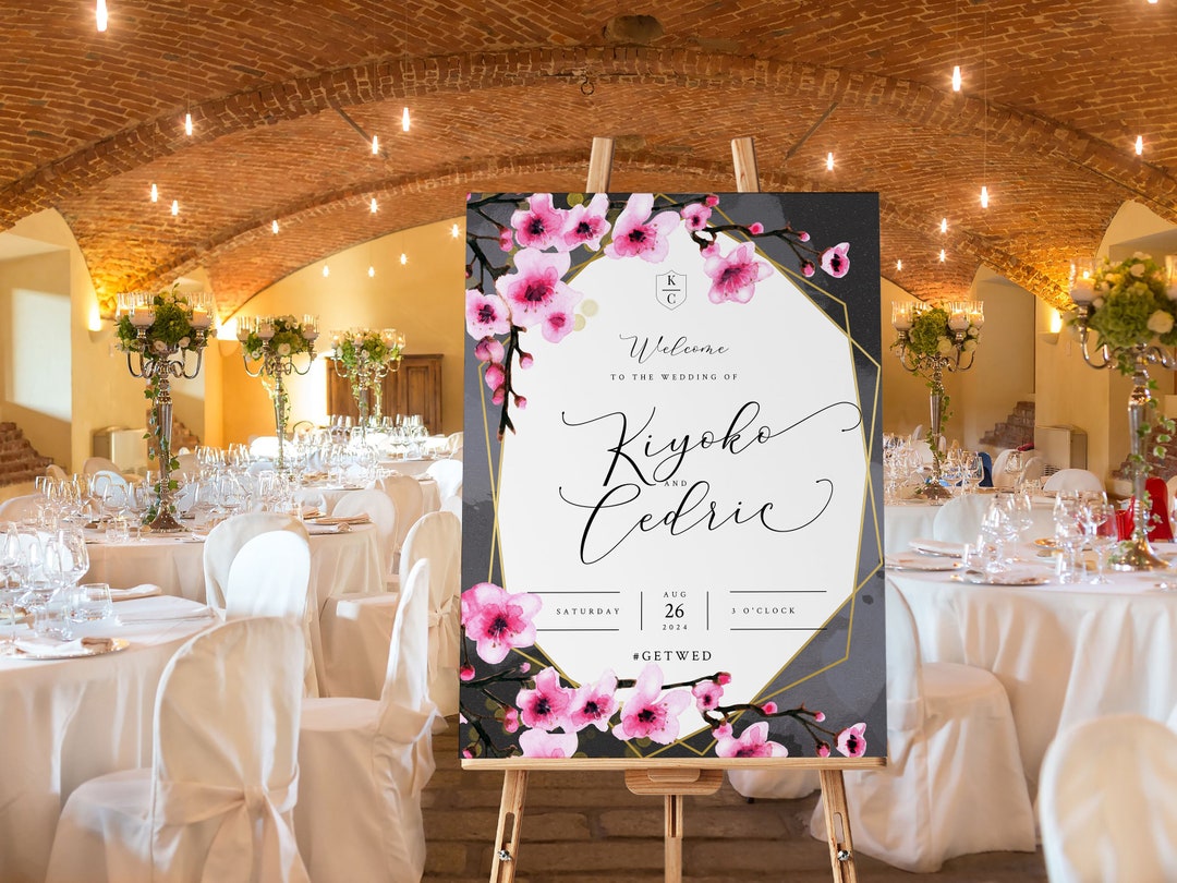 Cherry Blossom Wedding Welcome Sign, DIY Editable Floral Welcome Sign ...