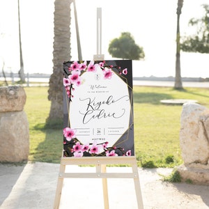 Cherry Blossom Wedding Welcome Sign, DIY Editable Floral Welcome Sign ...