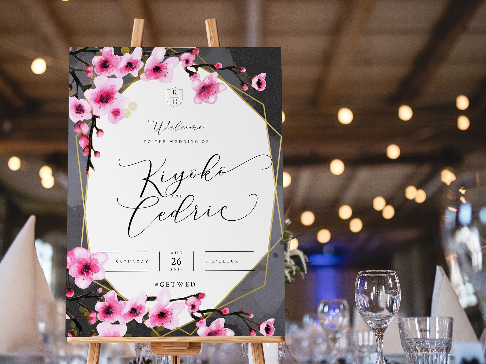 Cherry Blossom Wedding Welcome Sign, DIY Editable Floral Welcome Sign ...