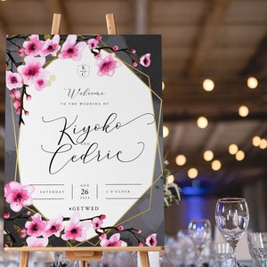 Cherry Blossom Wedding Welcome Sign, DIY Editable Floral Welcome Sign ...