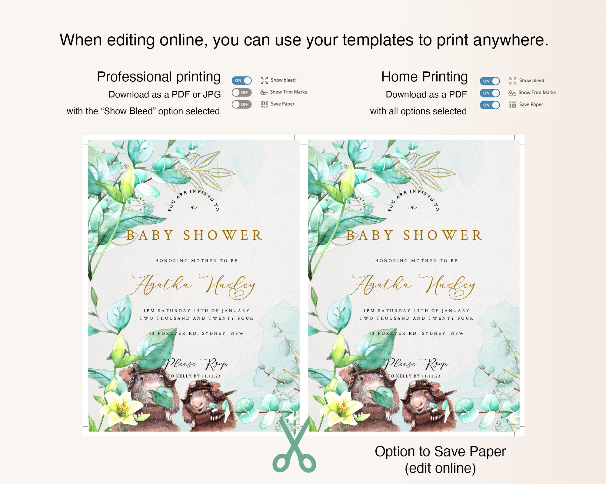 Wombat, Boy and Girl Baby Shower Lady Beetle Invitations, Wombat ...