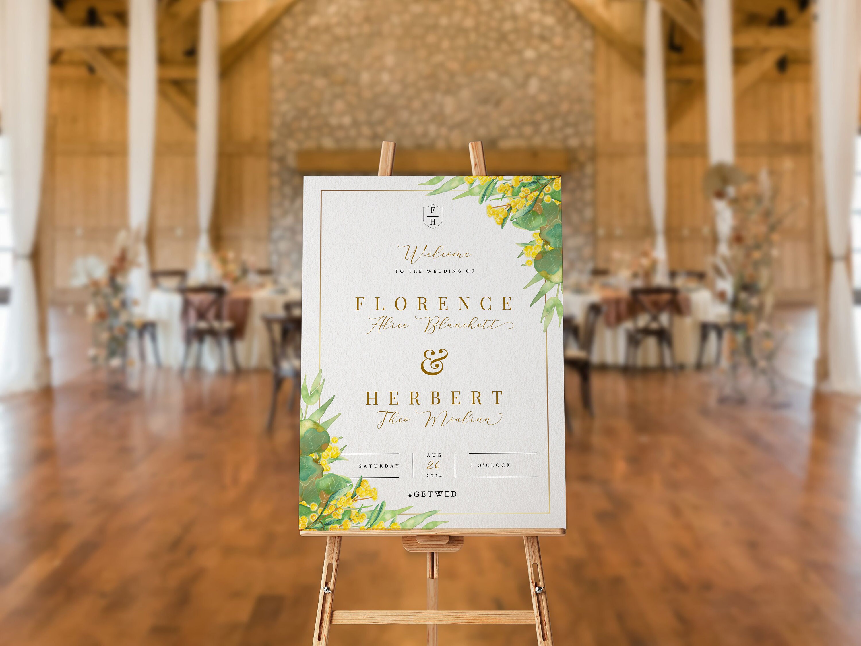Wattle, Golden Wattle Greenery Wedding Welcome Sign, Floral Welcome ...