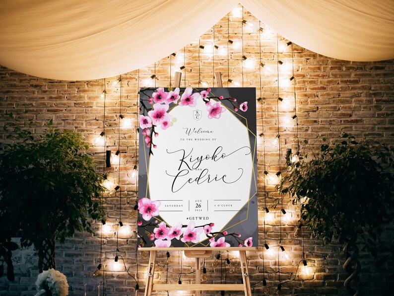 Cherry Blossom Wedding Welcome Sign, DIY Editable Floral Welcome Sign ...