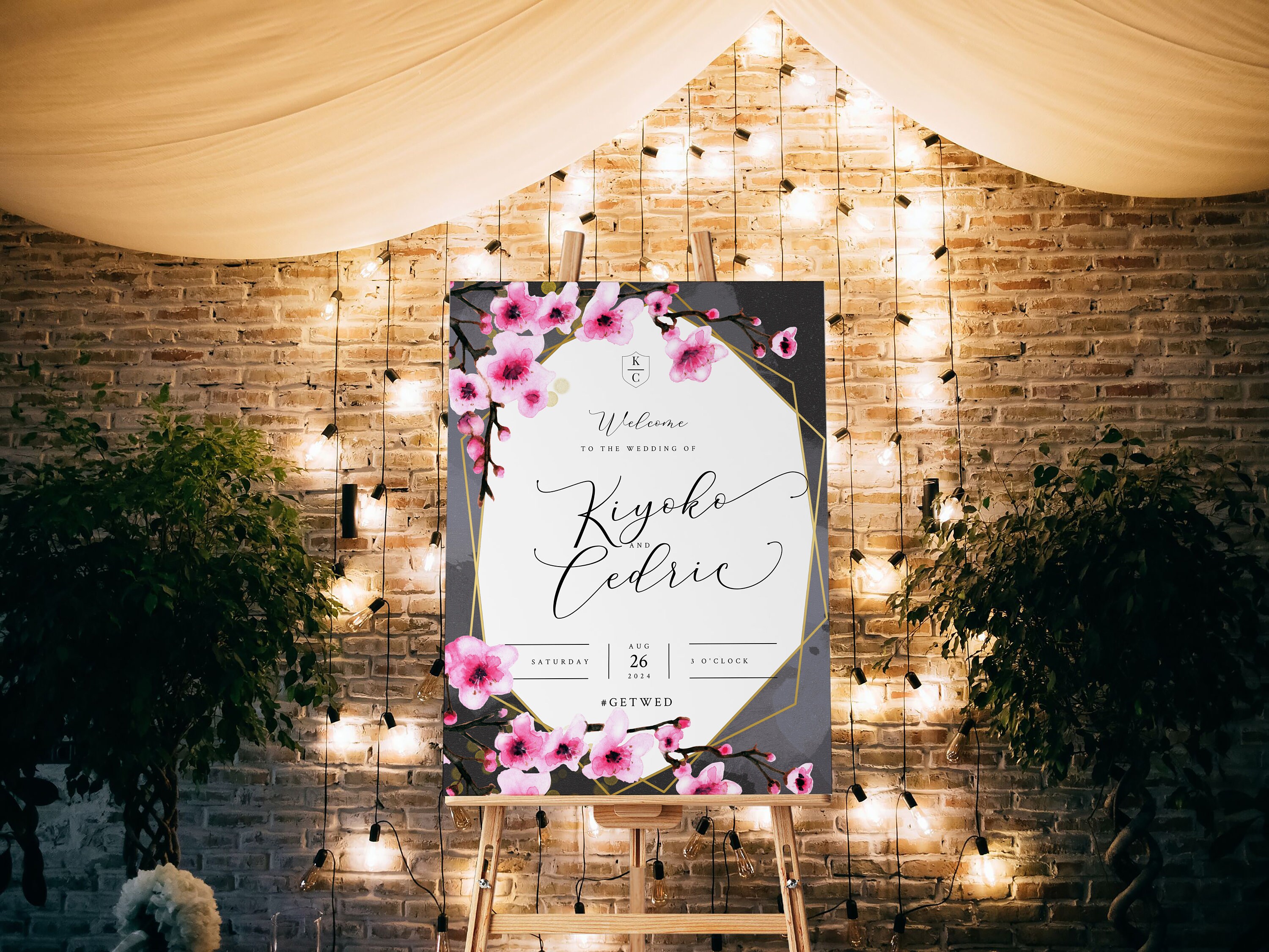 Cherry Blossom Wedding Welcome Sign, DIY Editable Floral Welcome Sign ...