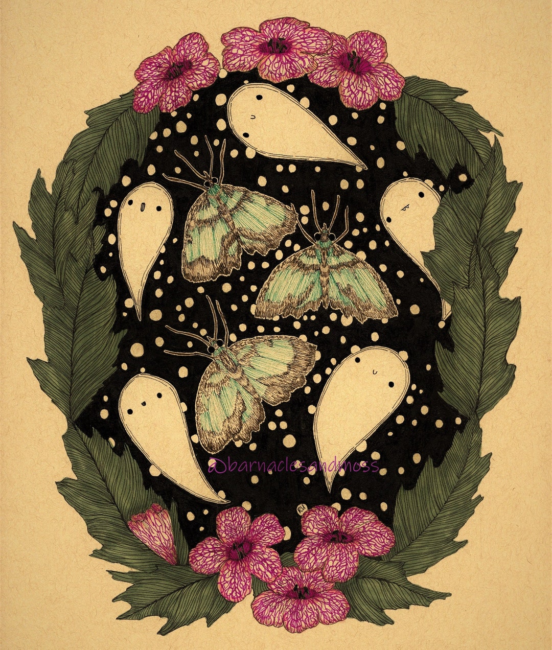 Goth Moth Fine Art Print Bizarre Looper Moth and Henbane - Etsy