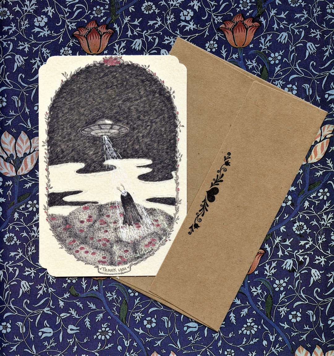 Set of 3 Frameable Thank You Cards UFO Art Cryptid Art Alien Sighting ...