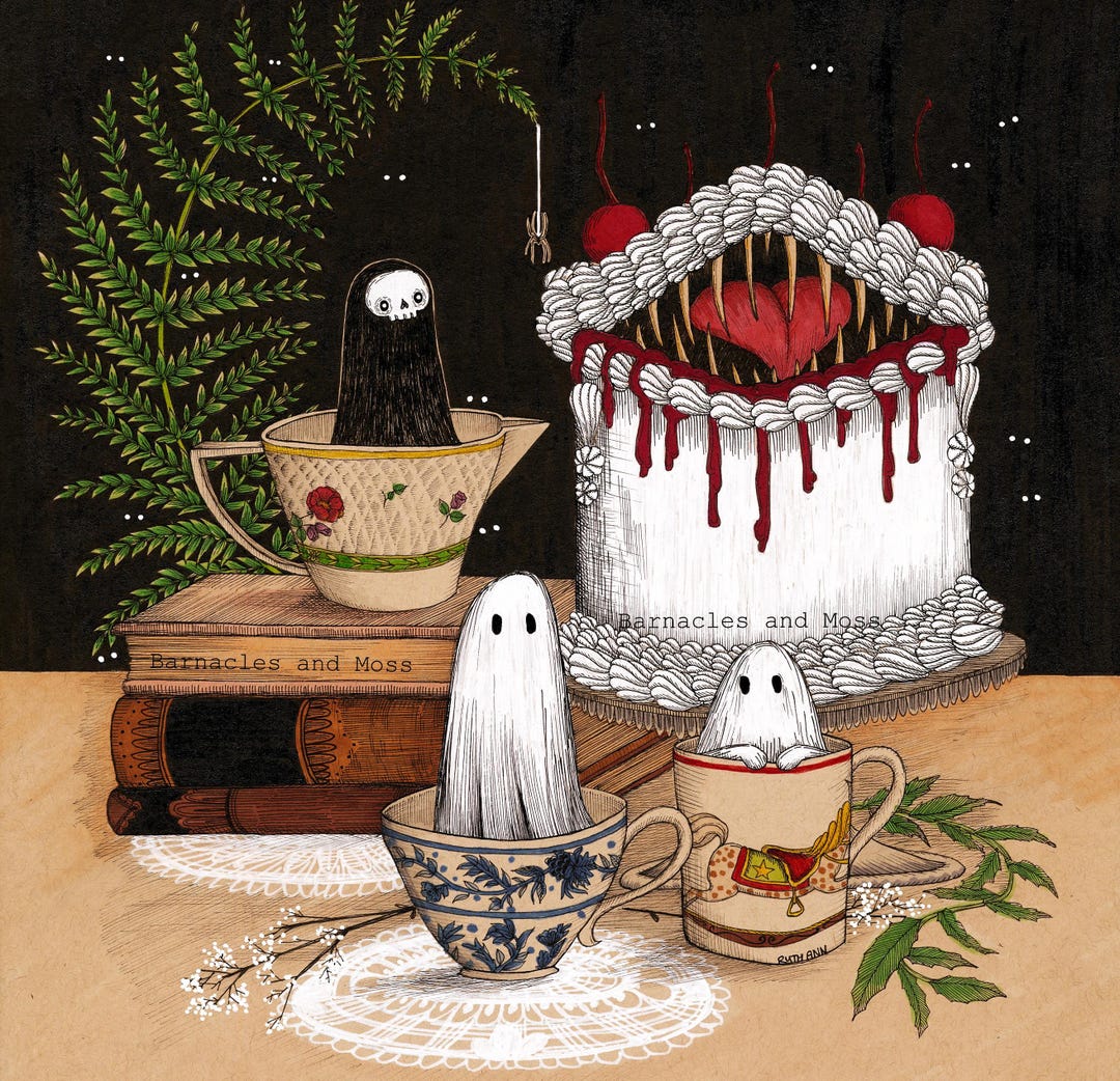 Spooky Tea Party Fine Art Print | Halloween Treats | Goblincore Decor ...