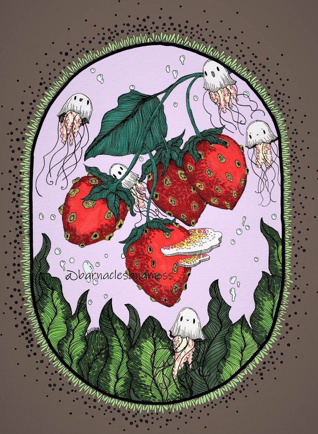 Strawberry Sea Fine Art Print | Goblincore Decor | Whimsigoth Decor ...