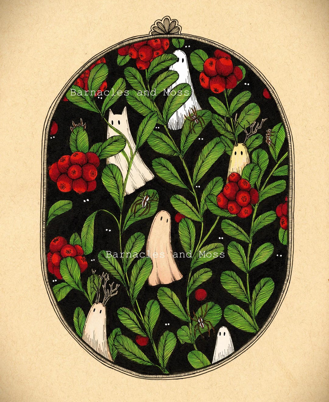 Bog Spiders in the Cranberries Fine Art Print | Botanical Art ...