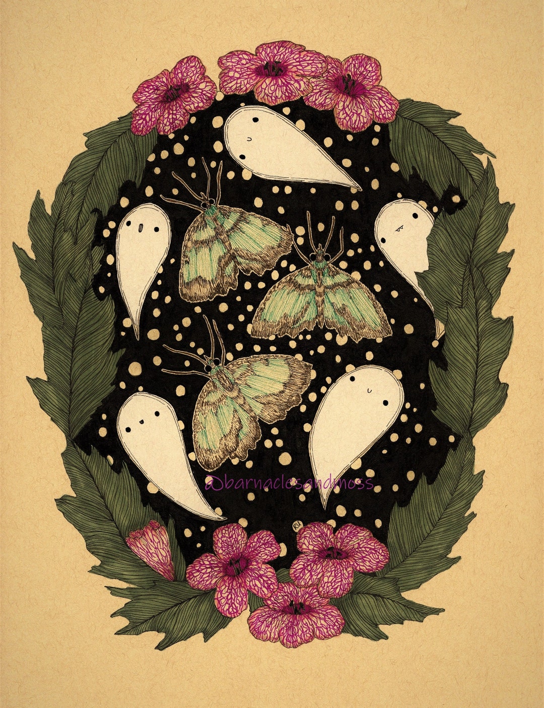 Goth Moth Fine Art Print | Bizarre Looper Moth and Henbane | Whimsigoth ...