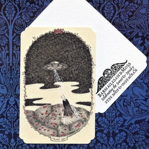 Set of 3 Frameable Thank You Cards UFO Art Cryptid Art Alien Sighting ...