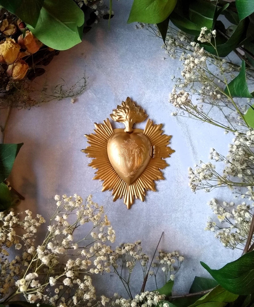 Handmade Flaming Heart Locket Frames Vintage Inspired Frame Botanical ...