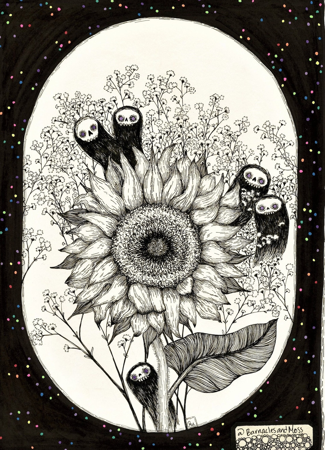 Sunflower Creatures Fine Art Print | Goblincore Decor | Dark ...
