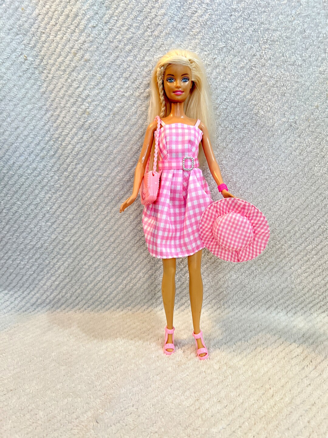 Cute Pink Check Doll Dress With Hat, Purse, Shoes - Etsy