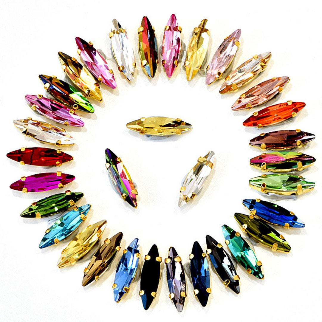 100pcs Mixed Color Glass Rhinestone in Claw, Glass Crystal Rhinestones ...
