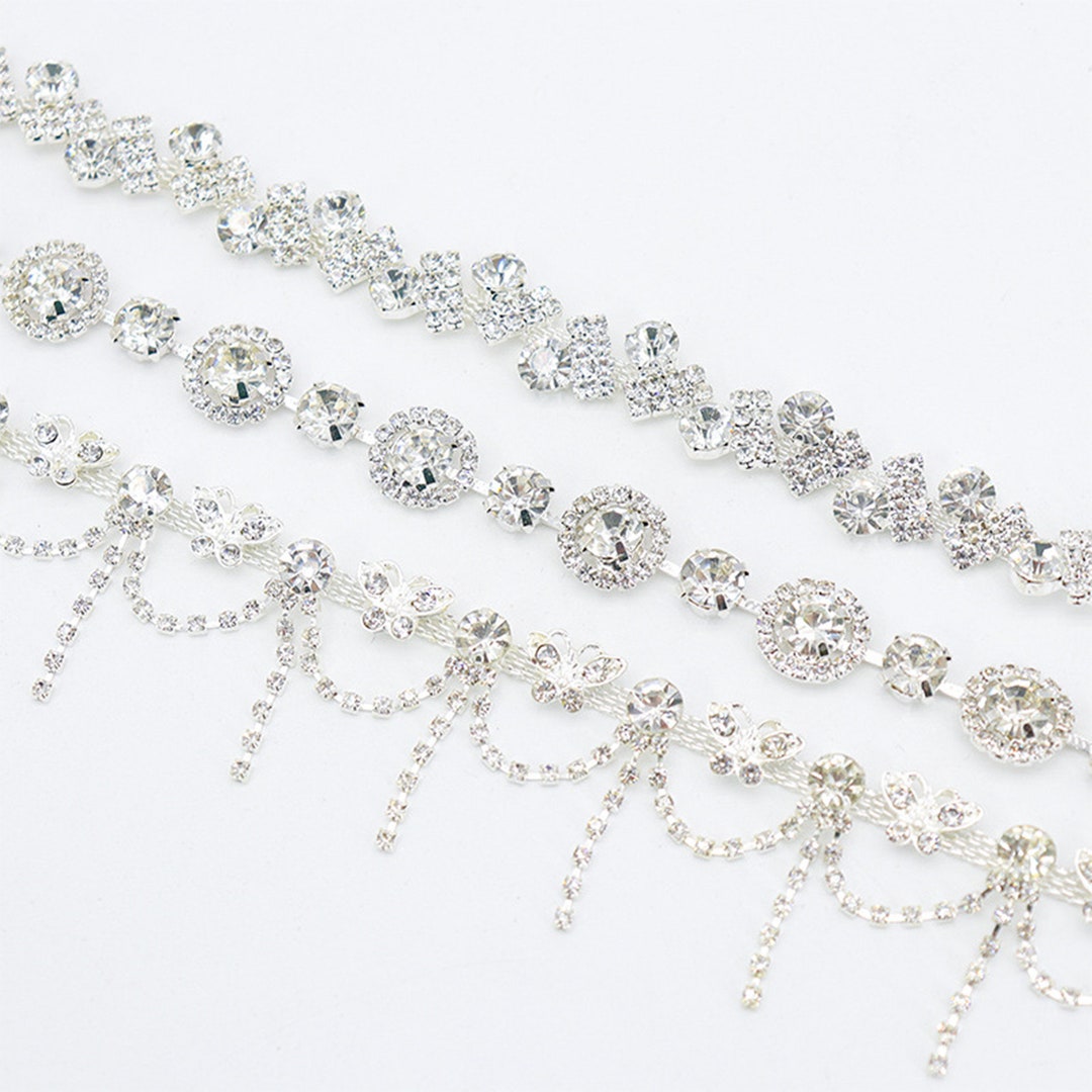 2 Yard Rhinestone Fringe Trim, Claw Rhinestone Chain, Glitter Crystal ...