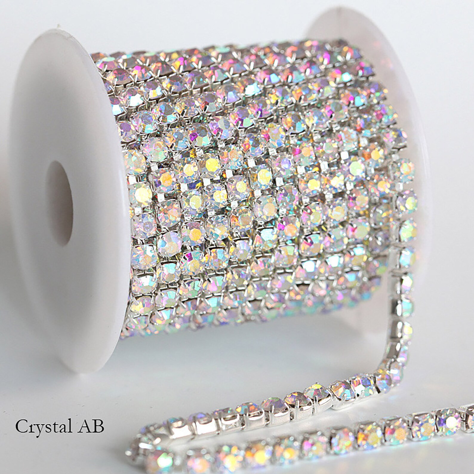 10yards/roll Many Colors Rhinestone Chain, Silver Base Crystal Glass ...