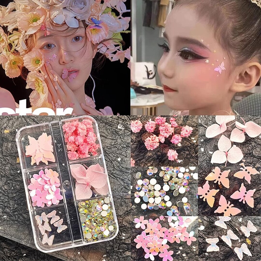 Dry Flower Face Stickers,butterfly Stage Makeup Rhinestone Stickers ...
