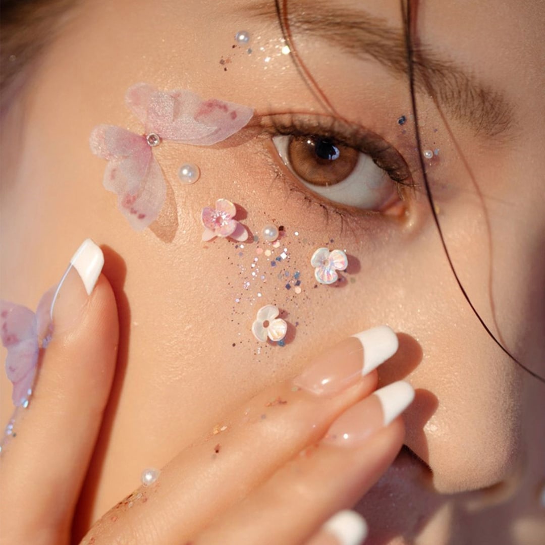 Butterfly Face Stickers,pearls Flwoers Face Butterfly Makeup Ornament ...