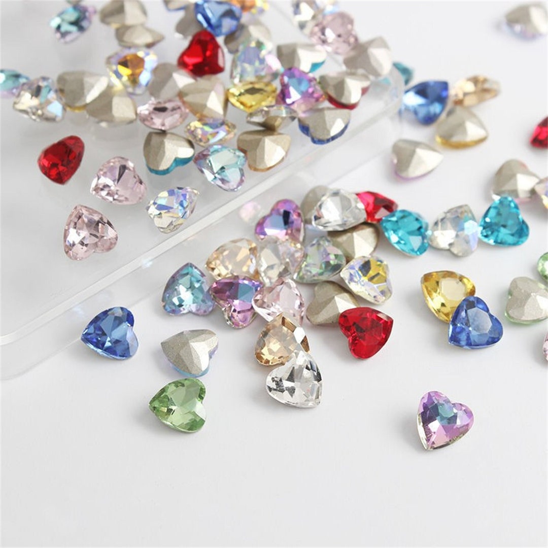20 Pcs 10mm Heart Shape Crystal Rhinestone, Heart Nail Art Rhinestones ...