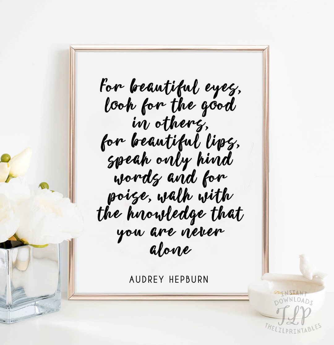 For Beautiful Eyes, Wall Art Decor, Typography Print, Audrey Hepburn ...