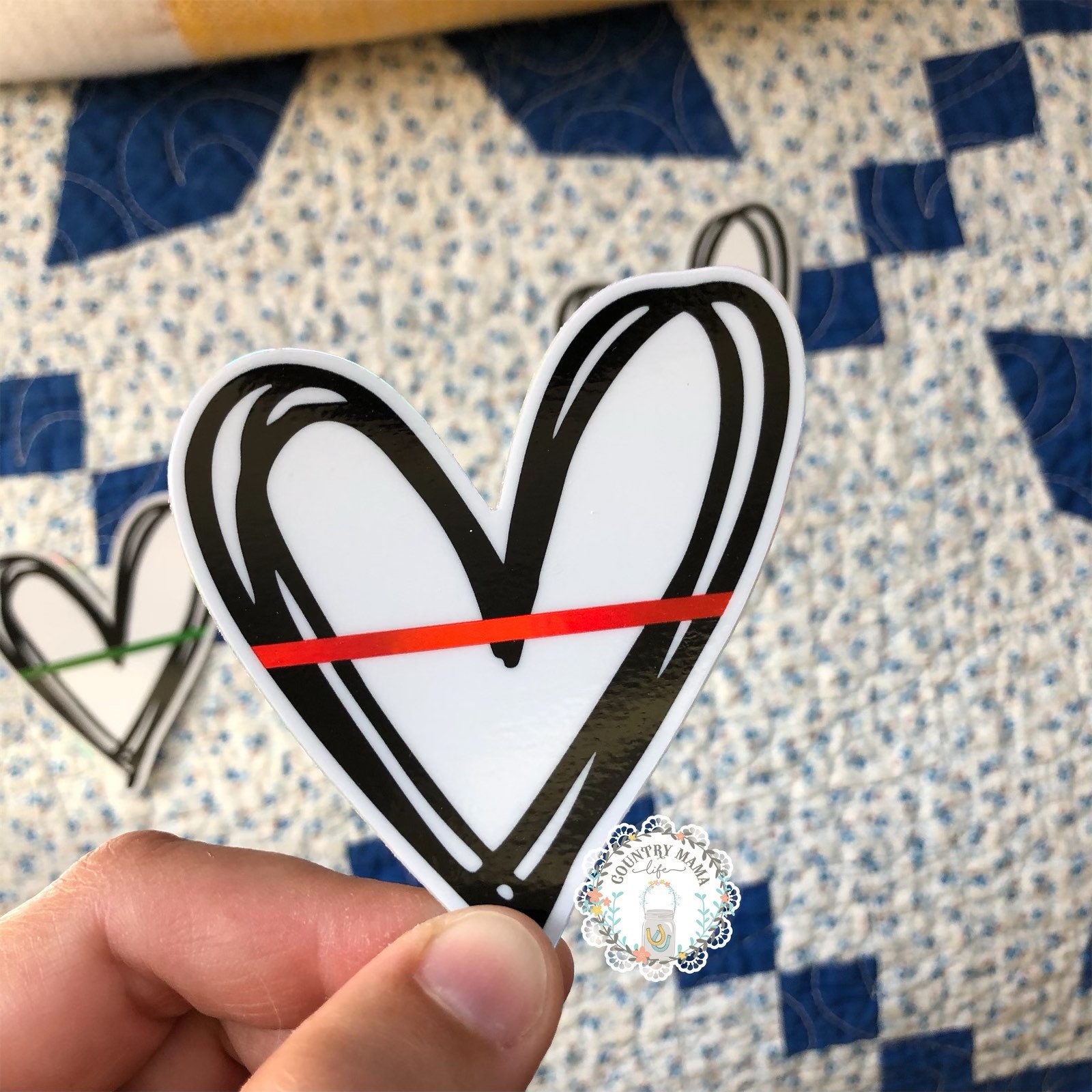 Thin Blue/red/green Metallic Line Heart Sticker - Etsy