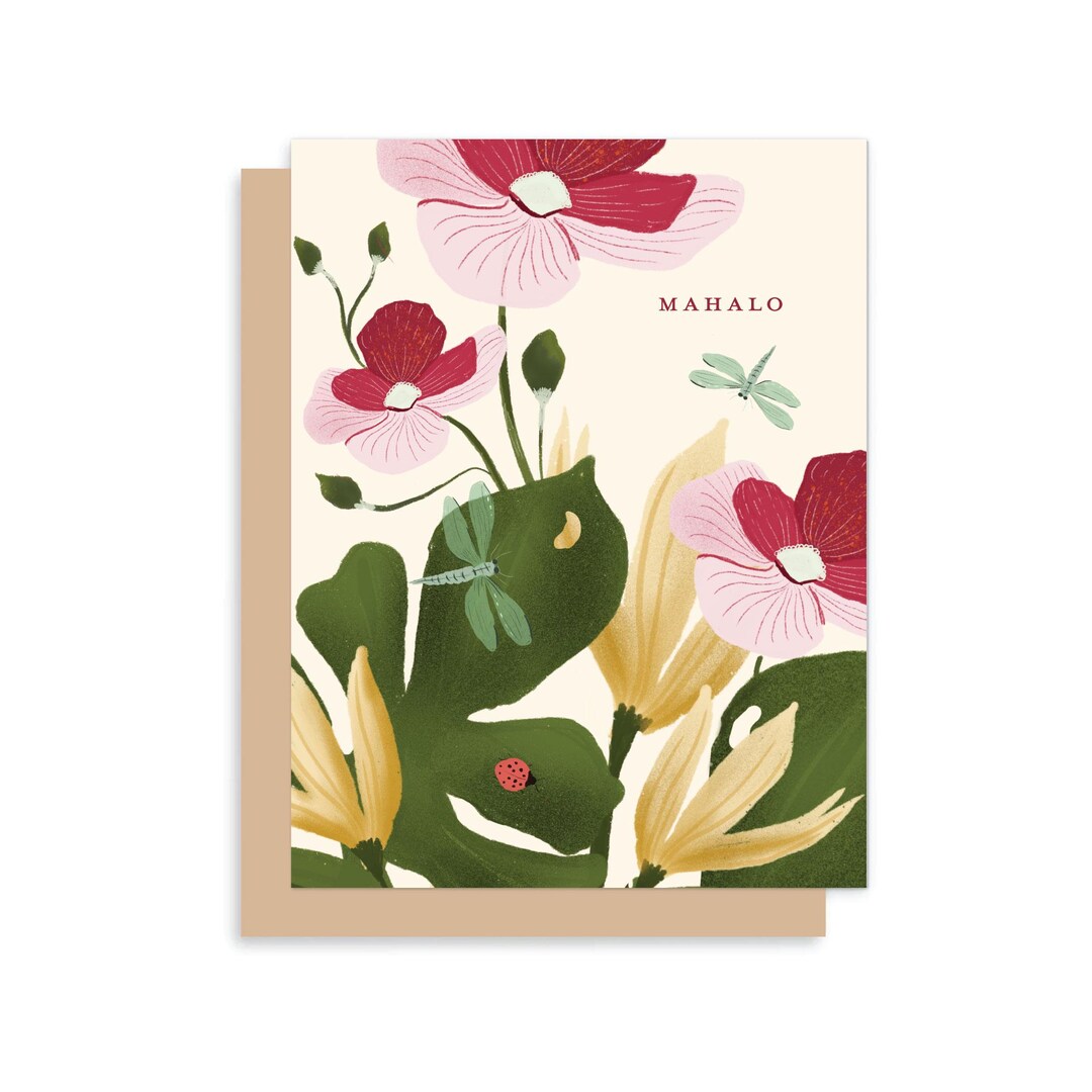Mahalo Card Set of 8 | Botanical Thank You Cards, Hawaiian Mahalo Cards ...