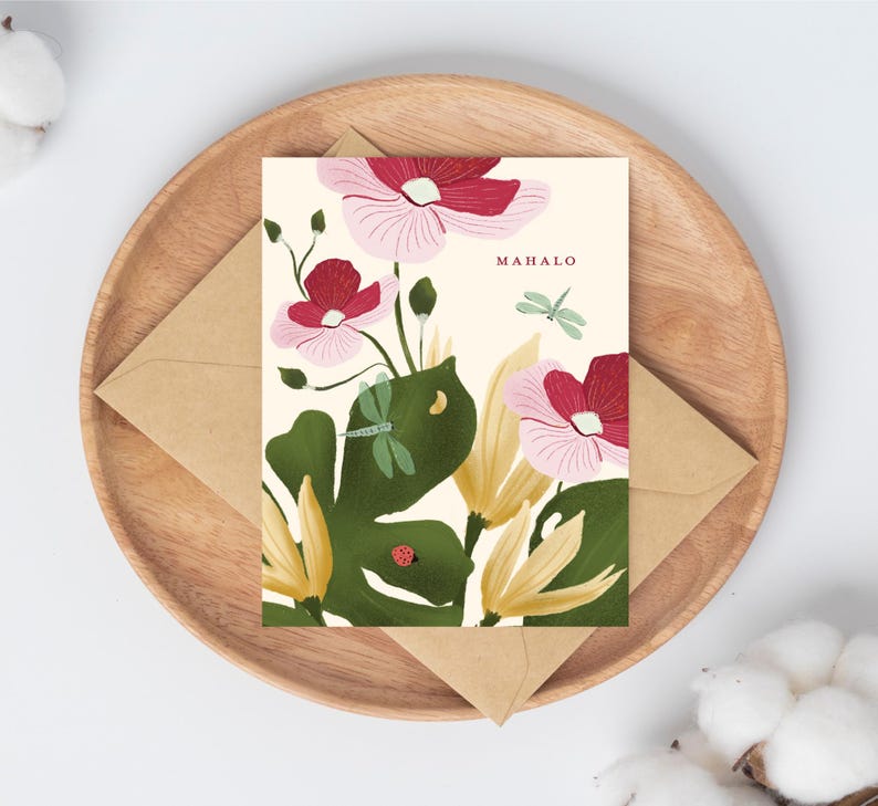 Mahalo Thank You Card: Hand-drawn Botanical Hawaii Card - Etsy