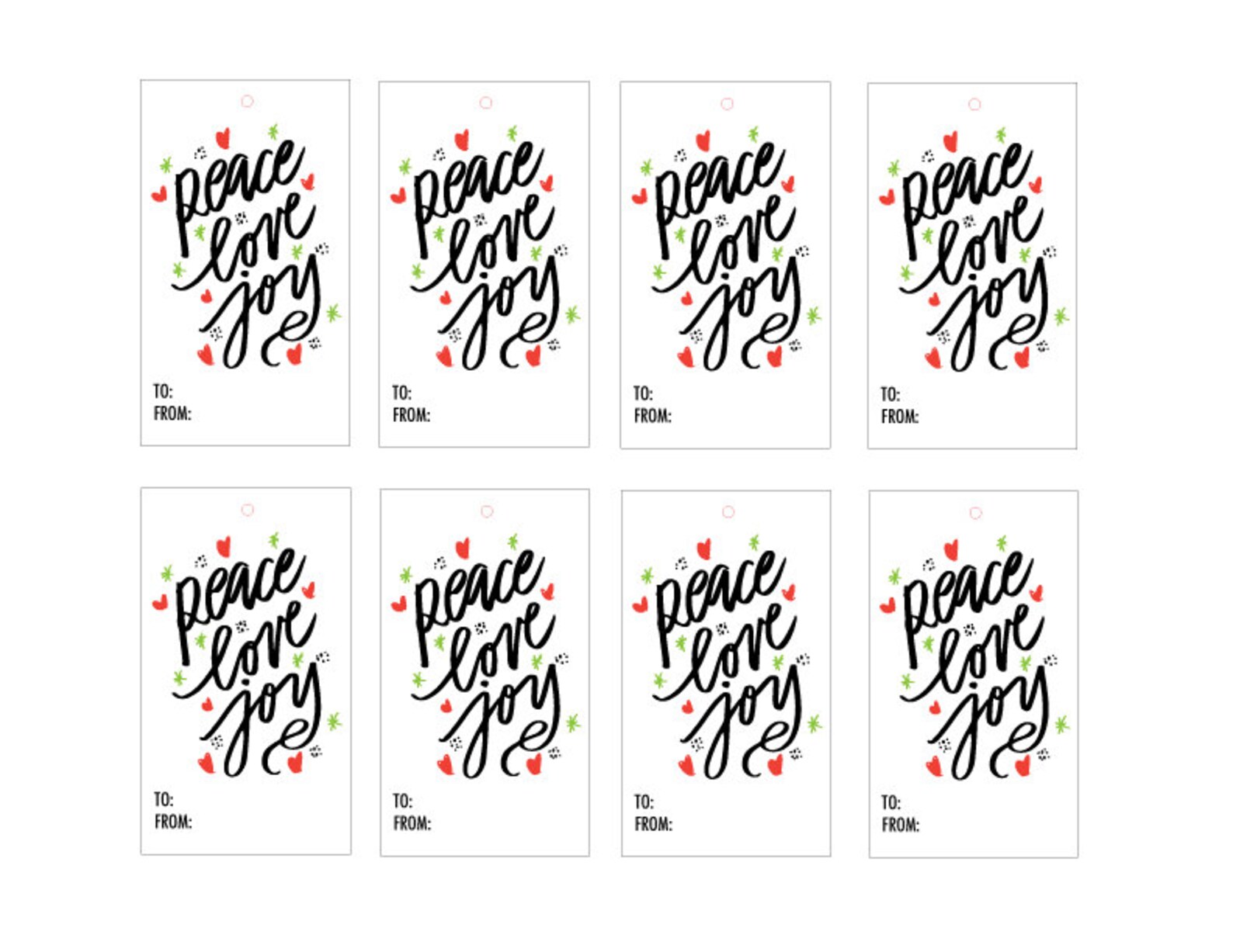 Peace Love Joy Gift Tag Printable Instant Download Christmas Holiday ...