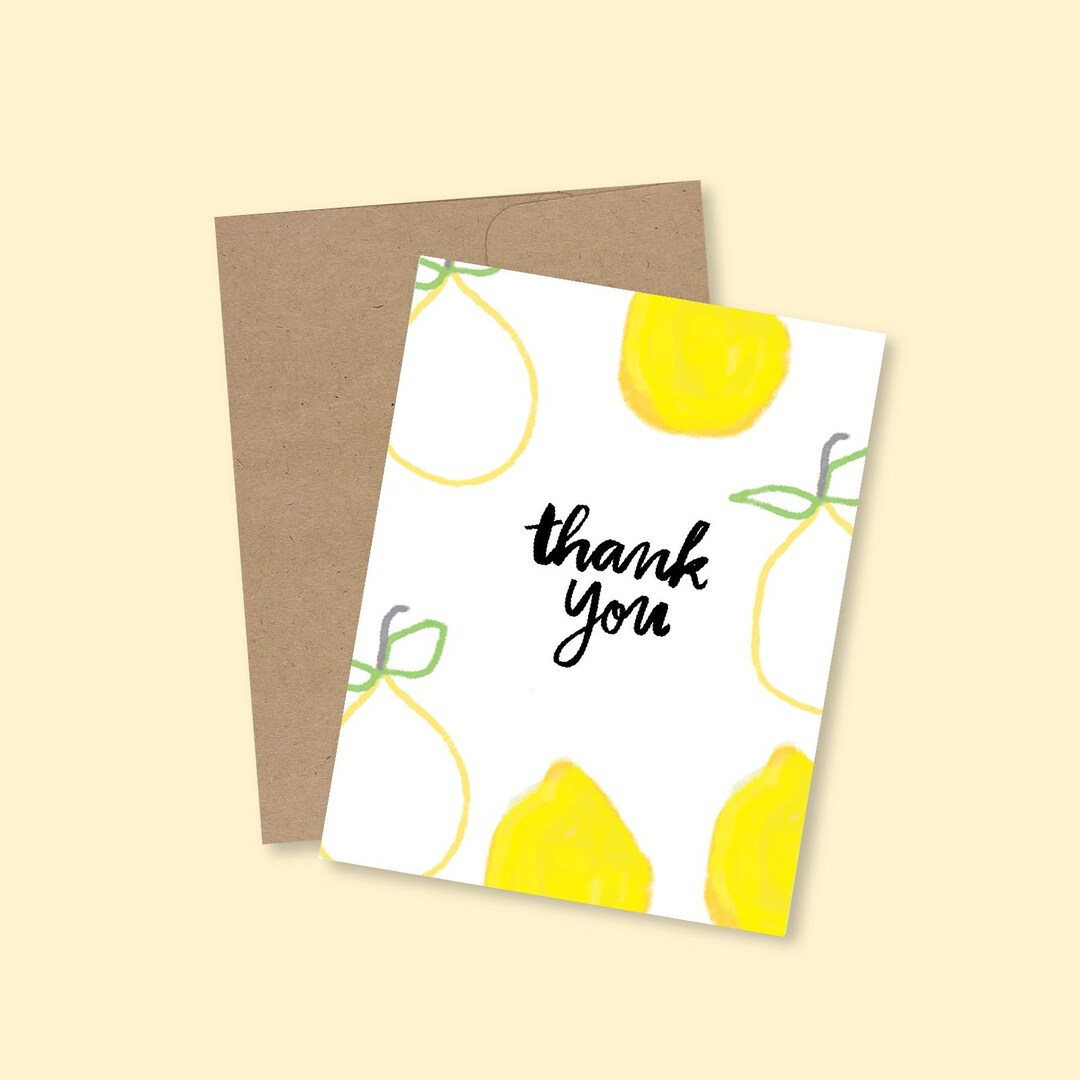 Lemon Thank You Card: Fresh Yellow Fruit Design - Etsy