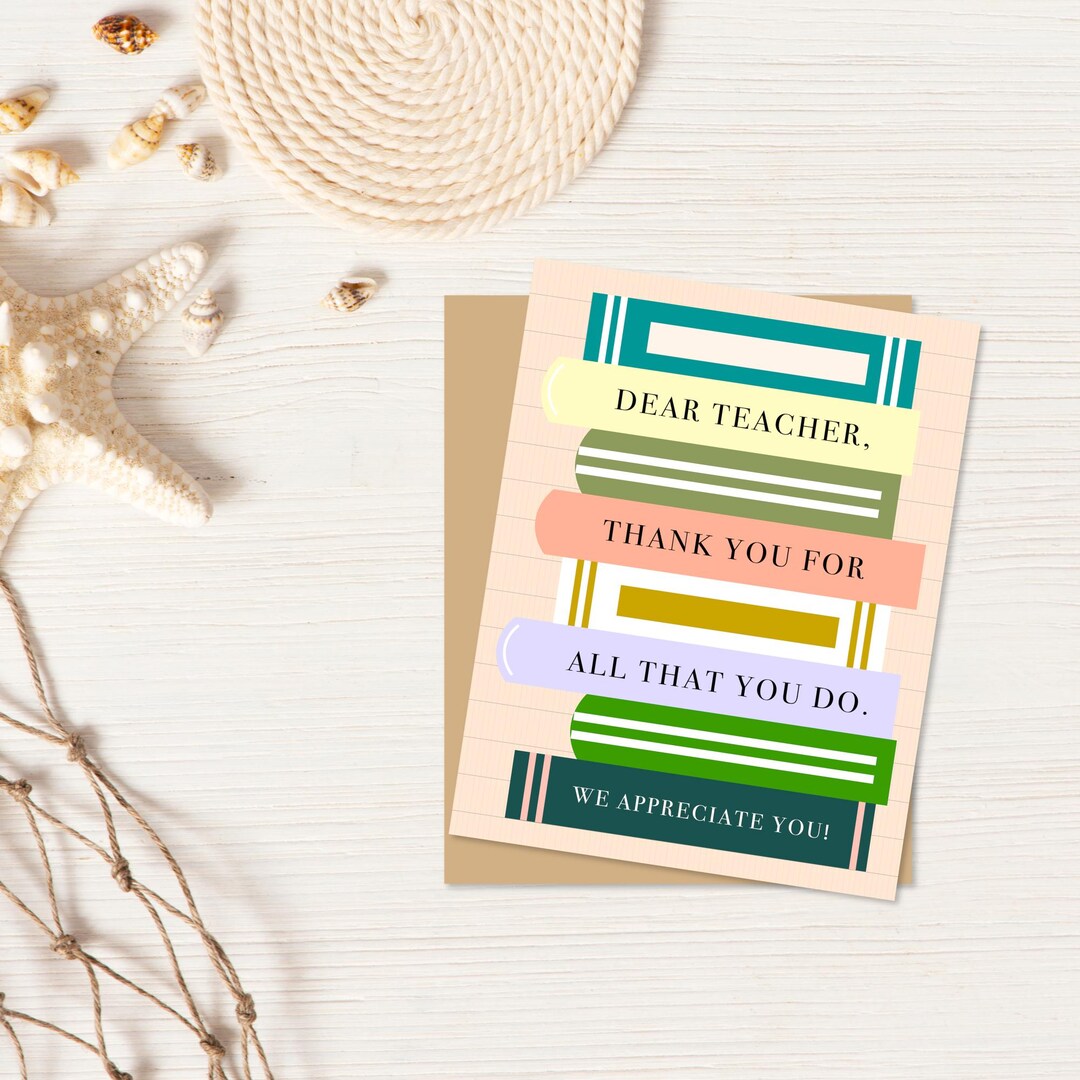 Teacher Appreciation Card: Stack of Books Design - Etsy