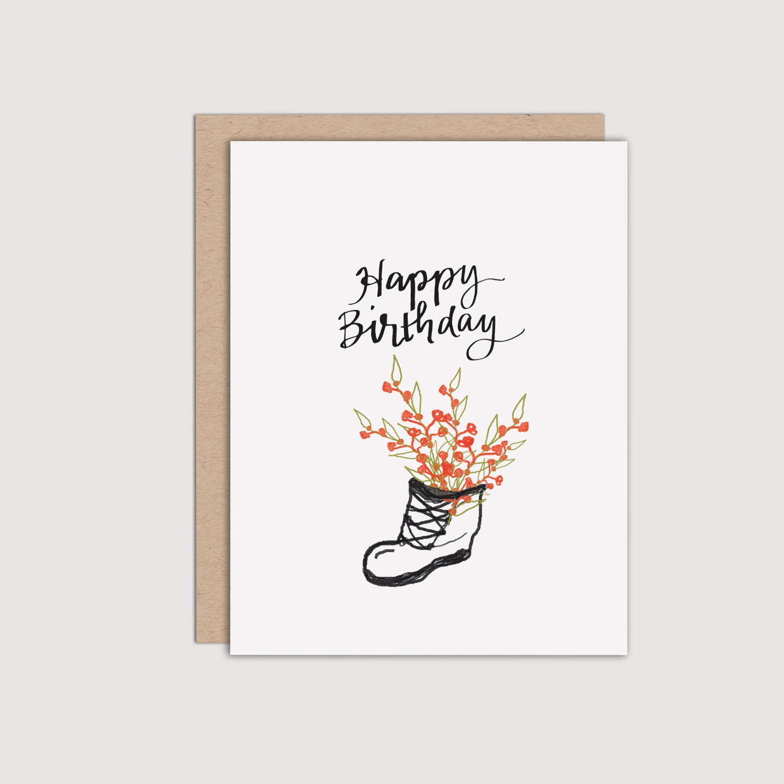 Birthday Card Boot and Flowers Cute Birthday Card Greeting - Etsy