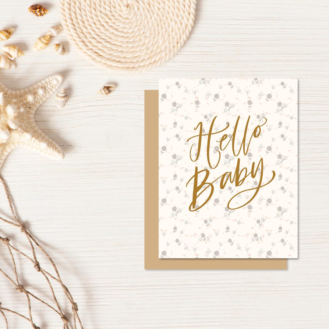 Hello Baby Card, New Baby, Calligraphy Card for New Mom, Gender Neutral ...