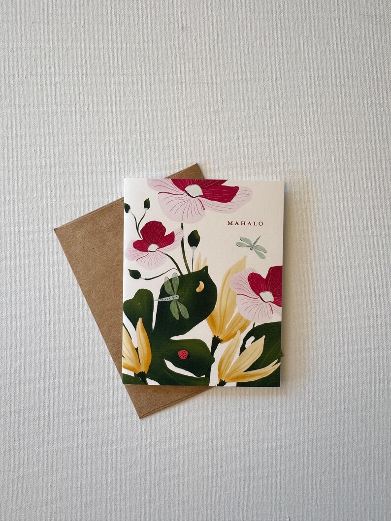 Mahalo Thank You Card: Hand-drawn Botanical Hawaii Card - Etsy